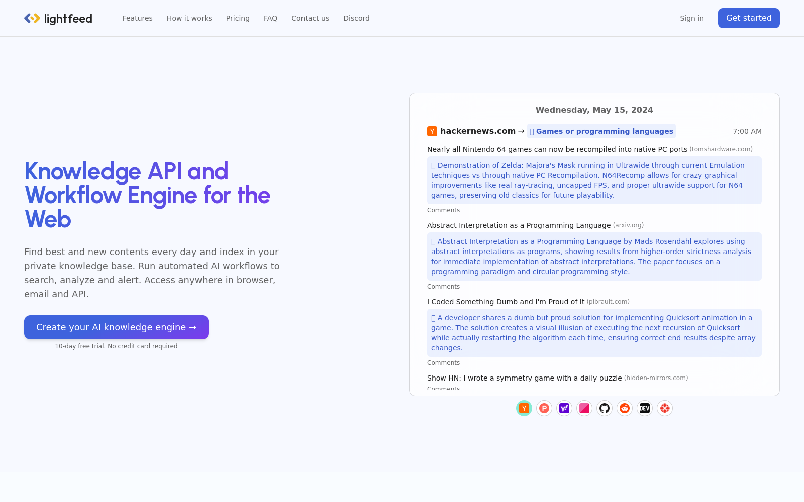 LightFeed - Knowledge API and Workflow Engine for the Web - code.market