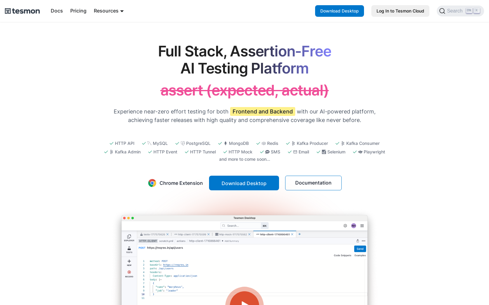 Full Stack Assertion-Free AI Testing Platform | Tesmon - code.market